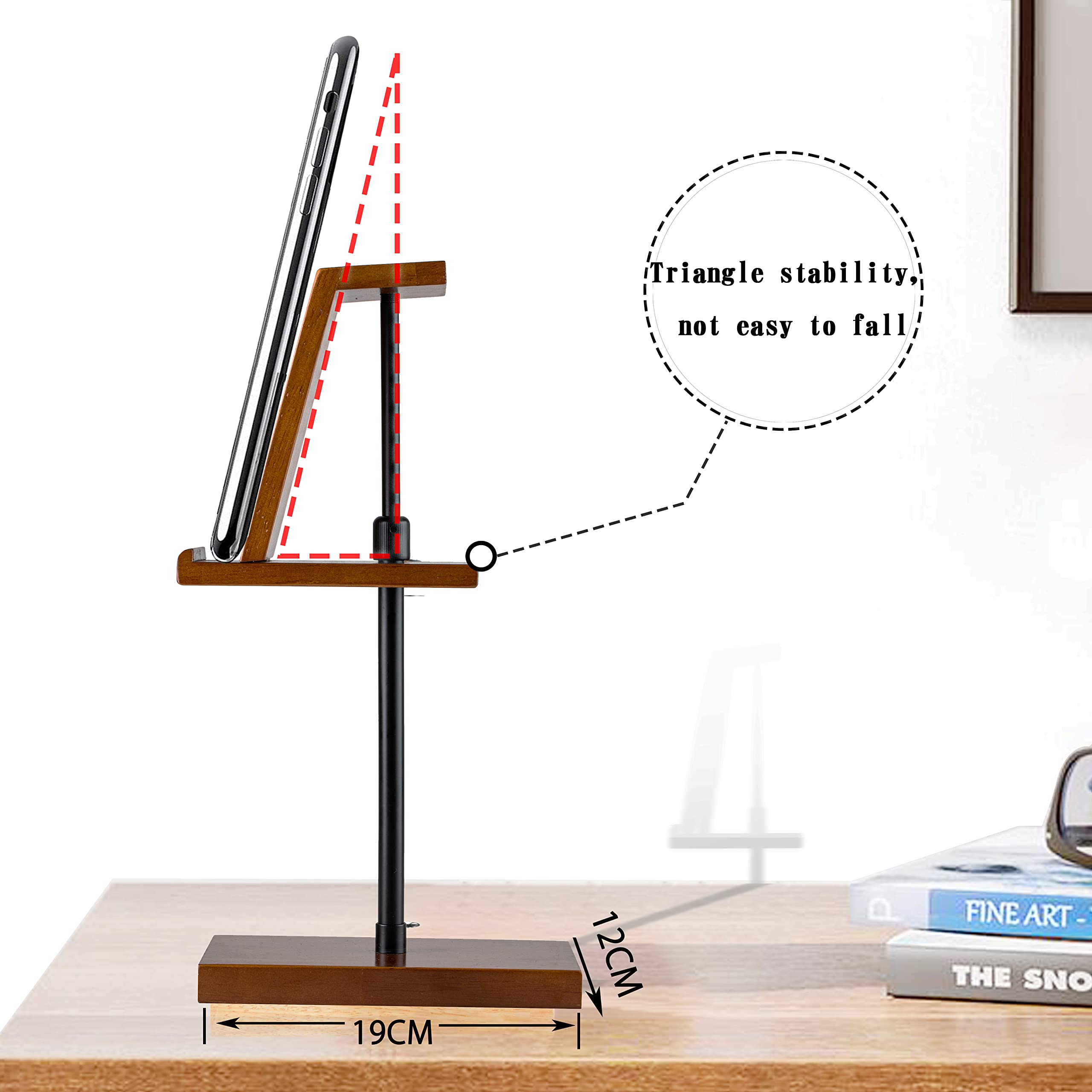 Shevvi Wood Tablet Stand, Cell Phone Stand Holder with Height Adjustable 360 Degree Rotation, Walnut Wood Charging Dock for Desk, Compatible with iPad iPhone Kindle Reader Bigger Sized Tablets