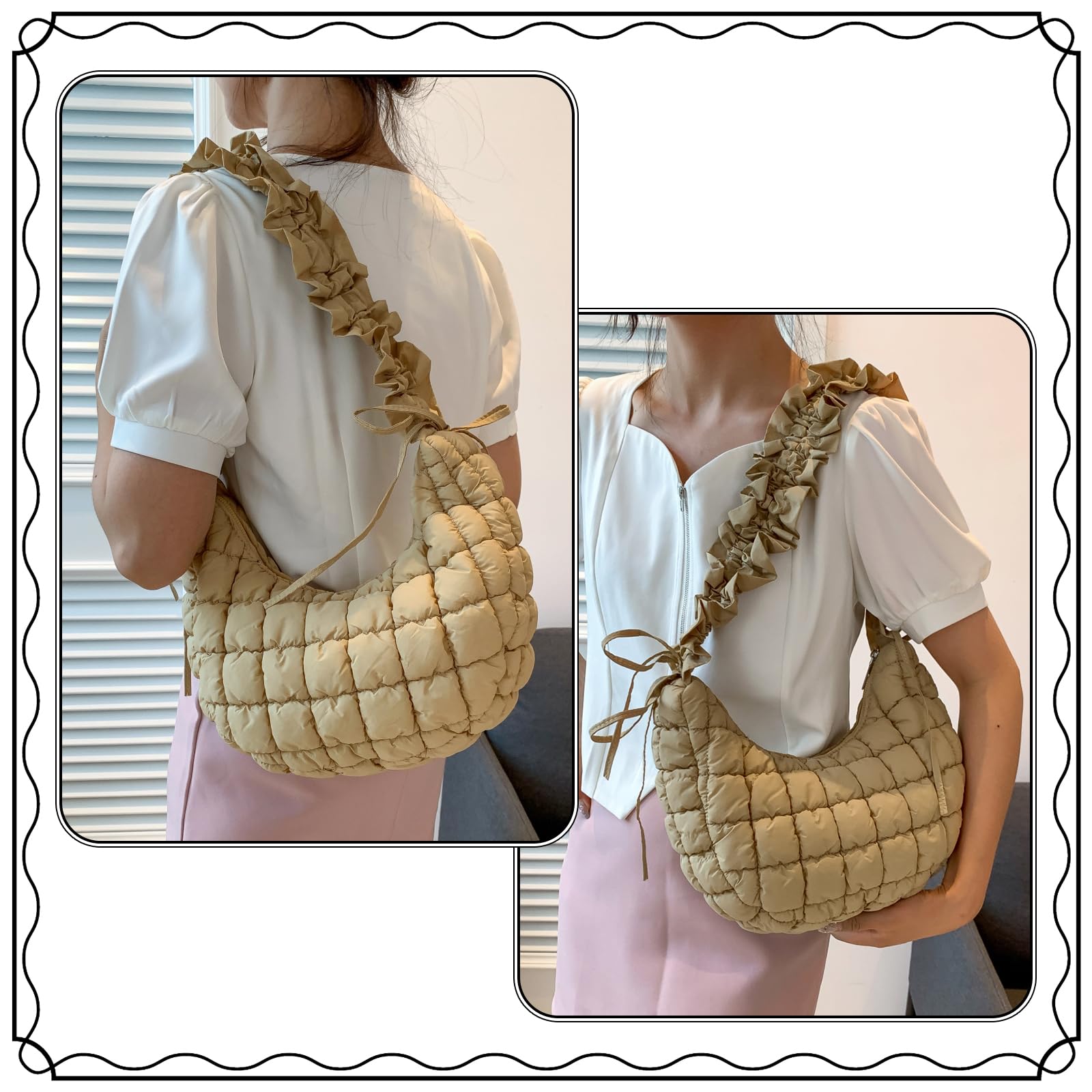 Ovida Women Large Puffy Tote Bag Quilted Down Cotton Padding Shoulder Bag Winter Warm Lightweight Handbag with Zip