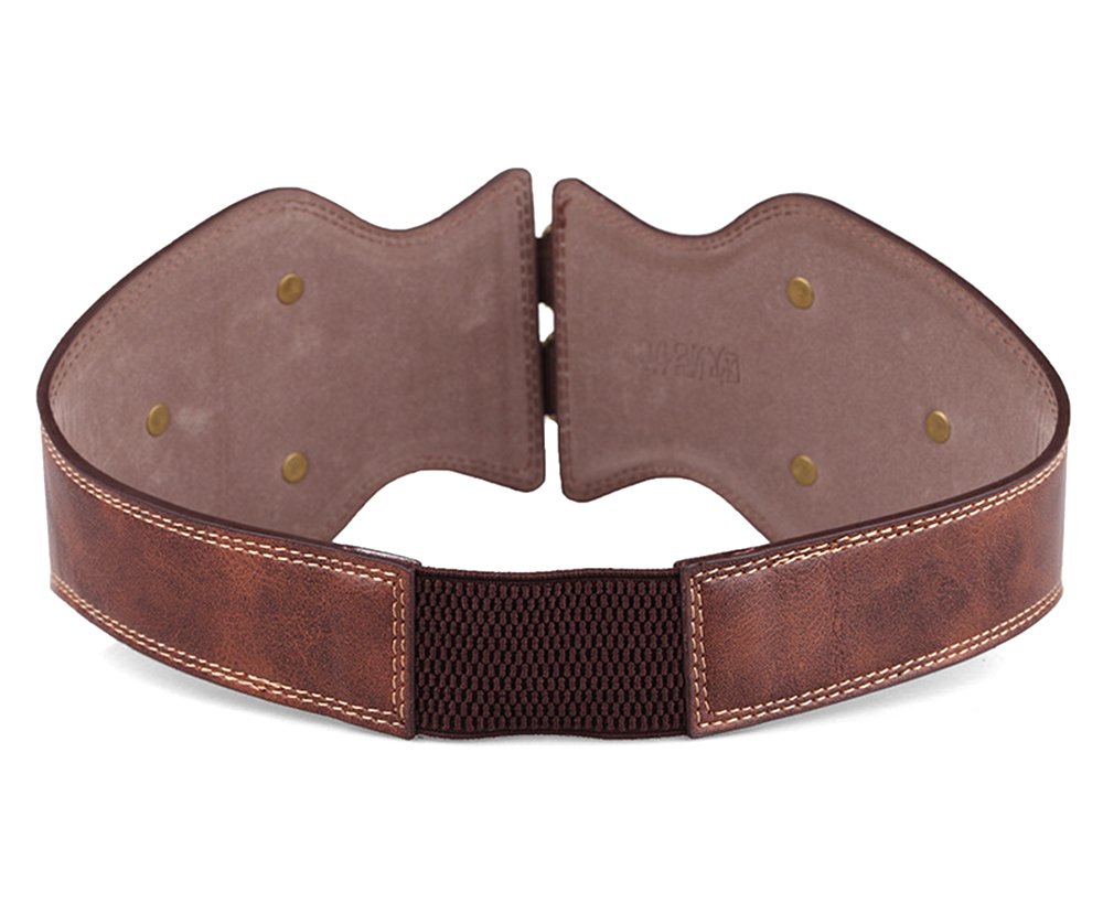ICSTH Womens Obi Belt Vintage PU Leather Elastic Wide Waist Belt Fashion Retro Wide Belts (92CM)