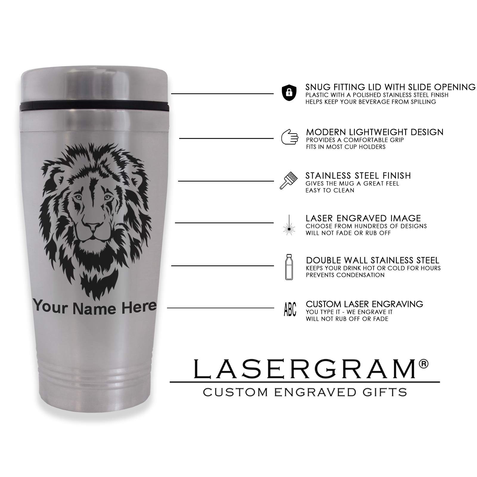 LaserGram 16oz Commuter Mug, Lineman, Personalized Engraving Included