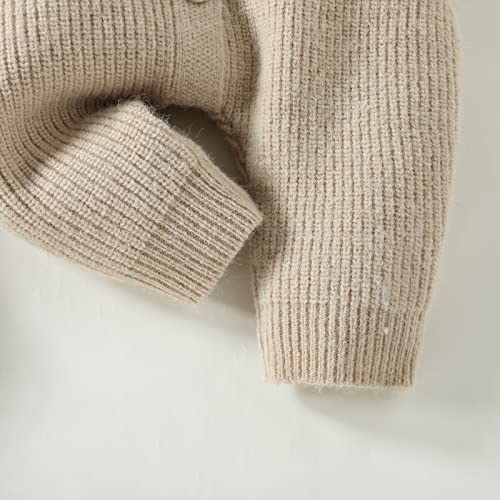 SHIBAOZI Infant Boys Girls Wool Knit Hooded Romper Long Sleeve Solid Button-Down Baby Winter Clothes Warm Outwear (Khaki, 9-12 Months)
