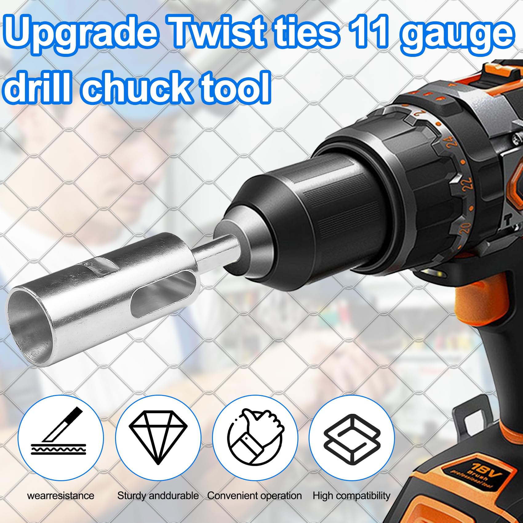 Upgrade Twisting Ties 11 Gauge Drill Chuck Tool,Efficient Wire Knotting 11 Gauge Electrical Drill Twister,Cable Wire Drill Chuck Tool,for Chain Link Fence Post Clips and Pipe Clips