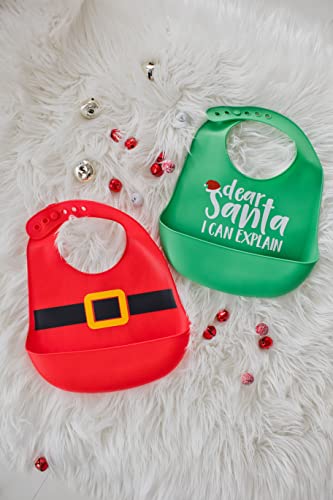 Little Holly Dear Santa Silicone Bib Set, Christmas Silicone Bibs with Food Catcher, Soft Adjustable Fit Toddler Bibs, Dishwasher Safe Baby Bibs, Feeding Accessory for New & Expecting Parents