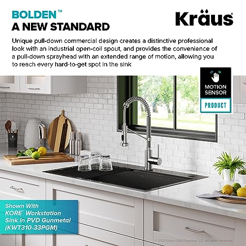 Kraus KSF-1610SFS Bolden Touchless Sensor Commercial Pull-Down Single Handle 18-Inch Kitchen Faucet, Spot Free Stainless Steel