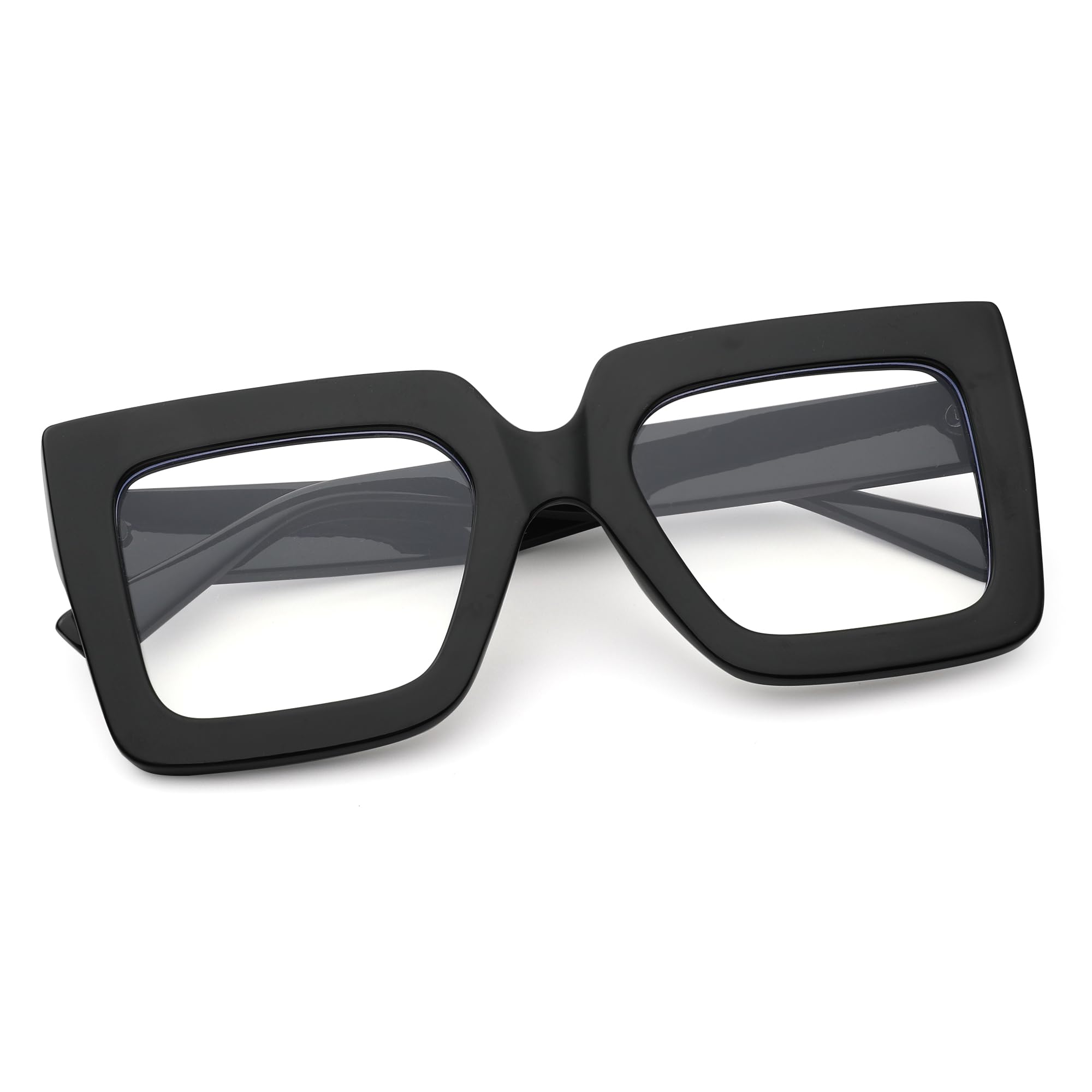 Pro Acme Blue Light Blocking Glasses Big Square Thick Frames Fake Glasses for Women(Black), 54MM