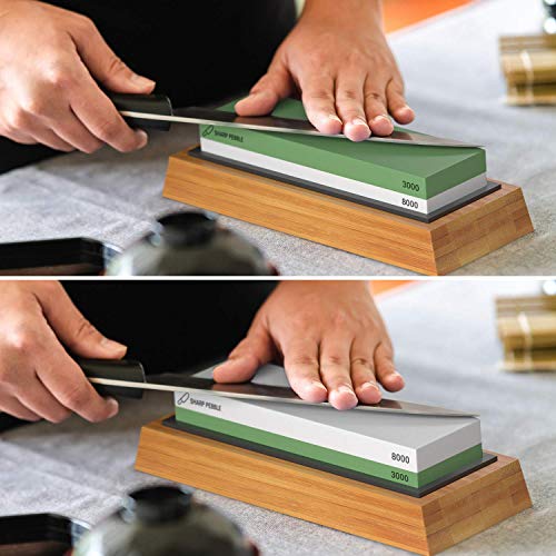 Sharp Pebble Premium Whetstone Knife Sharpening Stone 2 Side Grit 3000/8000 Wetstone Kit -Wet Stone Kitchen Knife Sharpener with Non-Slip Bamboo Base & Flattening Stone