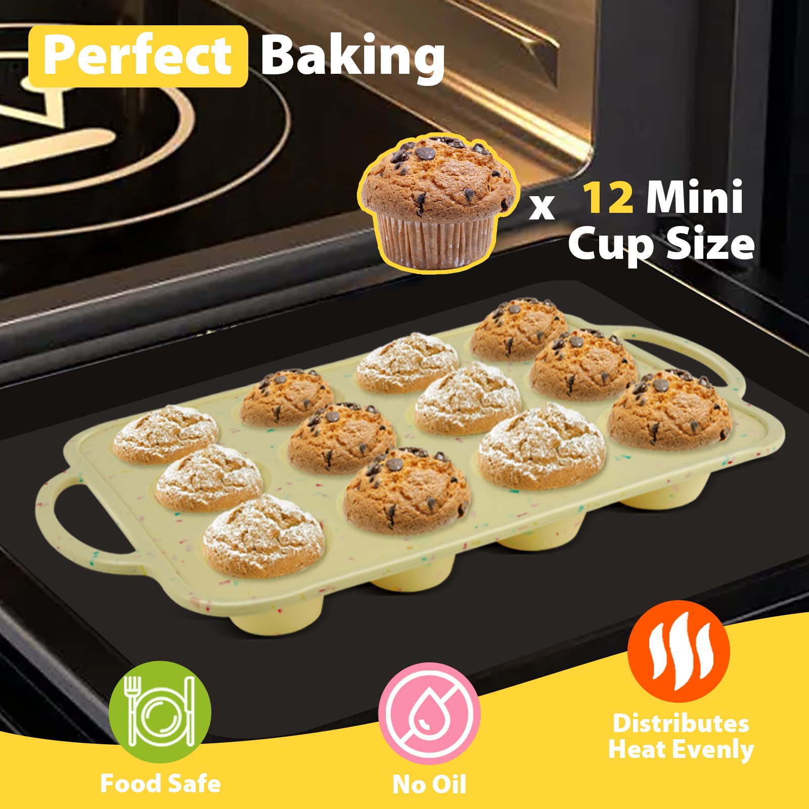 Luckypai Silicone Muffin Pan Cupcake Pan Molds for Baking 12 Cups Stainless Steel Bowl,Muffin Molder for Muffins and Cupcakes—Cupcake silicone molder