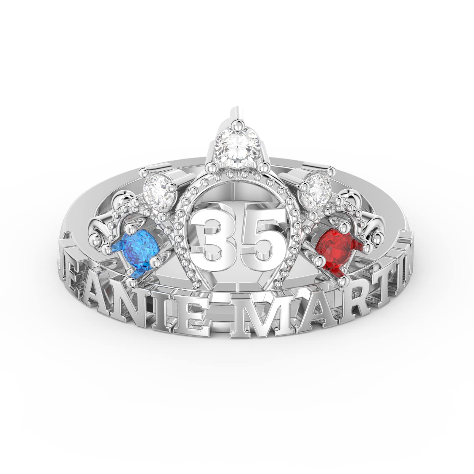 Luxladis Creative 3D Custom Name Initial Ring with Princess Crown Birthstone Rings for Women Bride Engagement Ring Dainty 925 Sterling Silver Personalized Promise Rings for Her (custom name & number)