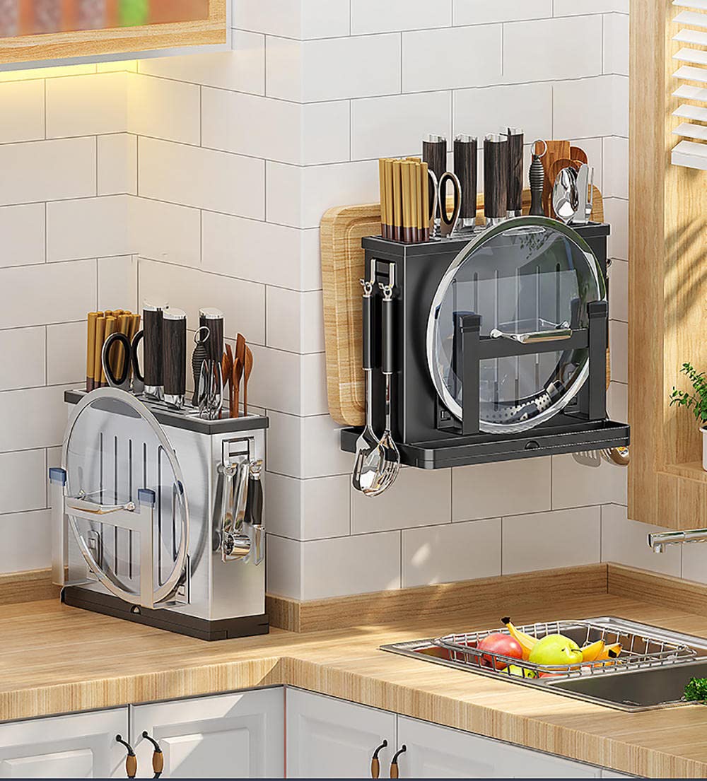 MYBAQ,Kitchen Knife Rack,Knife Holder for Kitchen Counter,Knife Rack,Knife Organizer,Stainless Steel Knife Holder,30 * 16 * 26.3cm,Features: Wall mountable Without Holes, Large Capacity