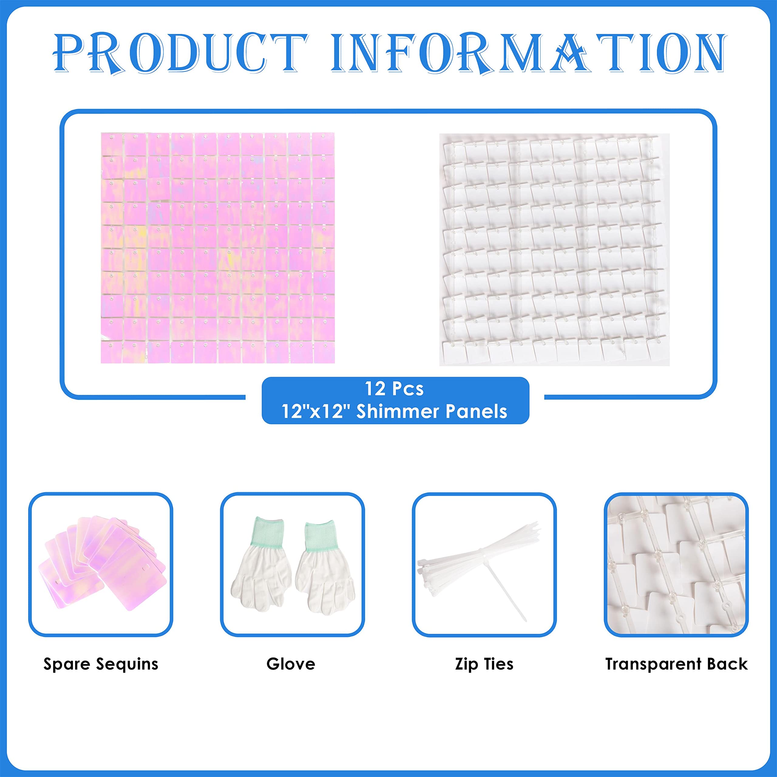 Shimmer Wall Backdrop Iridescent Pink Square Sequin Wall Panel Backdrop Decor for Wedding, Anniversary, Birthday, Party, 12 Panels