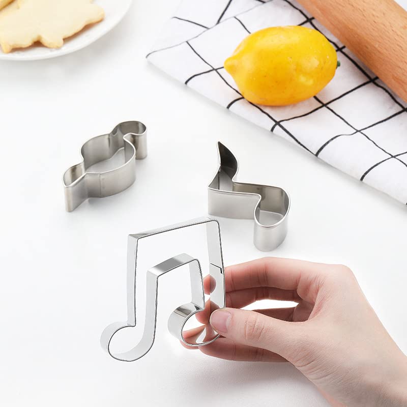 Note Sign Music Theme - 8 Piece Stainless Steel Metal G-clef, Piano, Violin, Guitar, Eighth Note, Quarter Note, Note Cookie Cutter Shape Set Party Favors