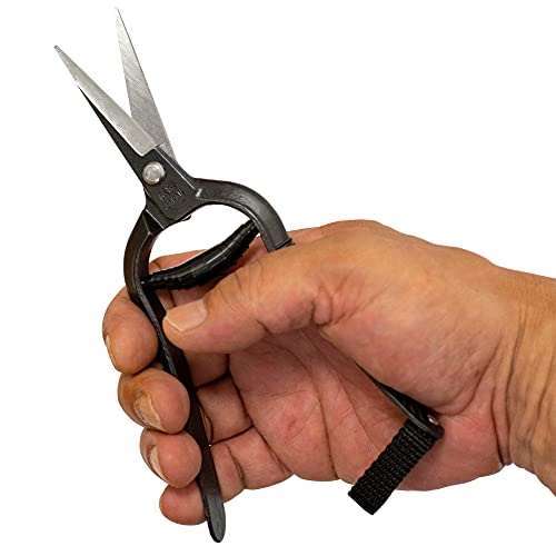 RANSHOU Japanese Bonsai Trimming Scissors 6.8" Made in JAPAN, Garden Plant Trimming Shears, Hand Forged Japanese Carbon Steel Blade, Spring Loaded Handle, Black