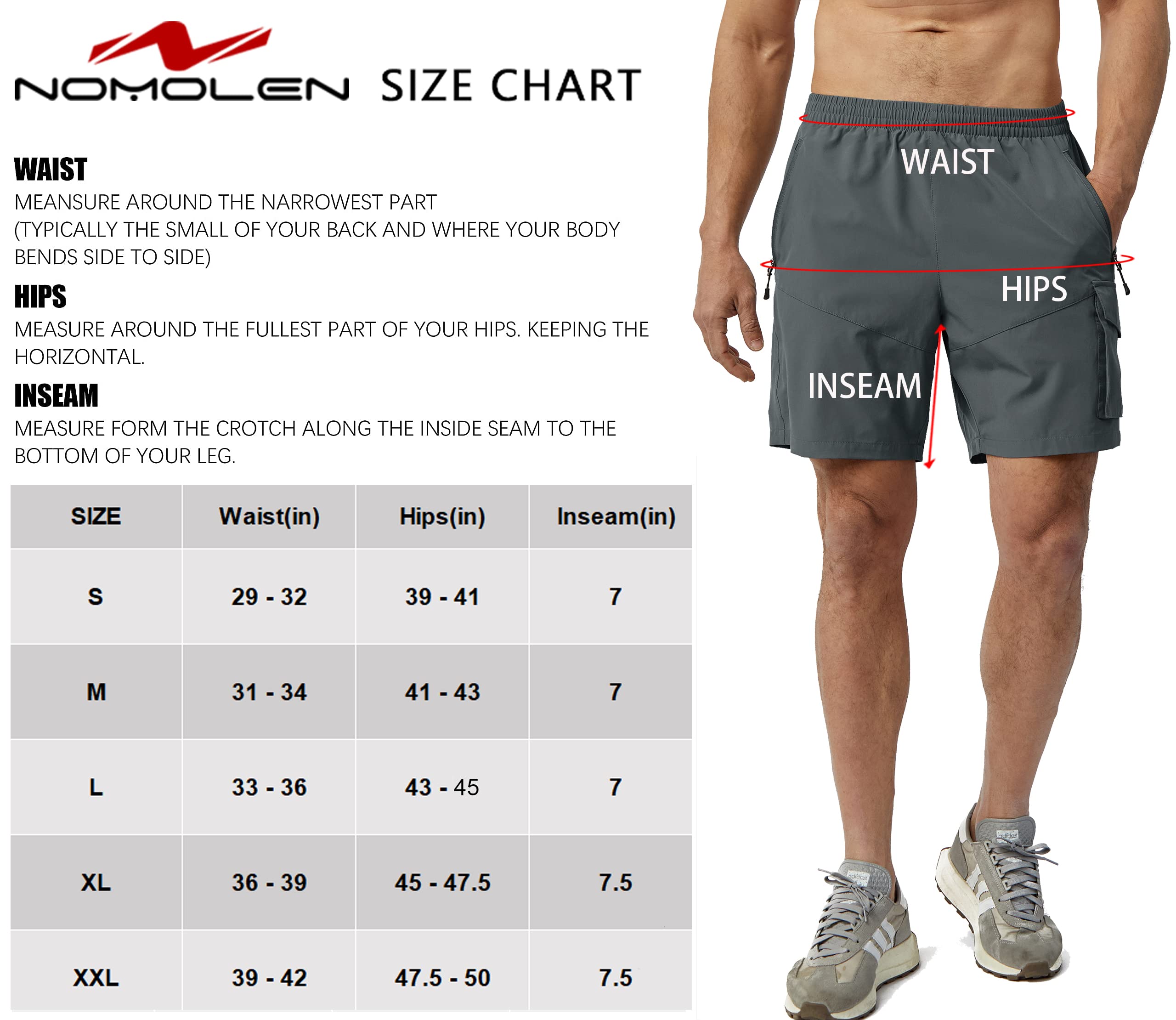Nomolen Men's Hiking Cargo Shorts Lightweight Quick Dry Athletic Shorts with Multi Pocket for Workout Golf Camping Casual