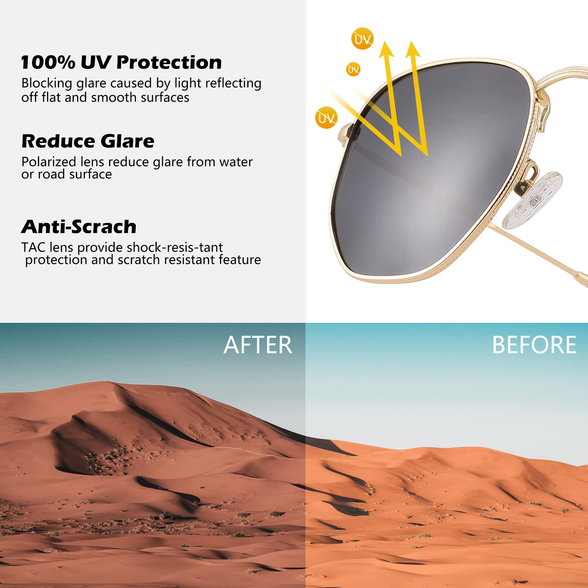 Pro Acme Polarized Hexagon Sunglasses for Women Men Polygon Sunnies Square Metal Frame(Gold/Grey)