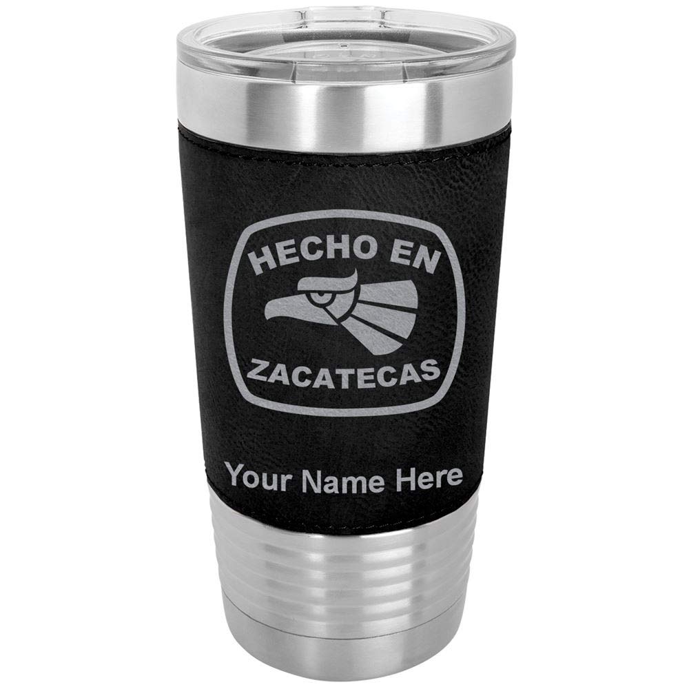LaserGram 20oz Vacuum Insulated Tumbler Mug, Hecho en Zacatecas, Personalized Engraving Included (Faux Leather, Black)