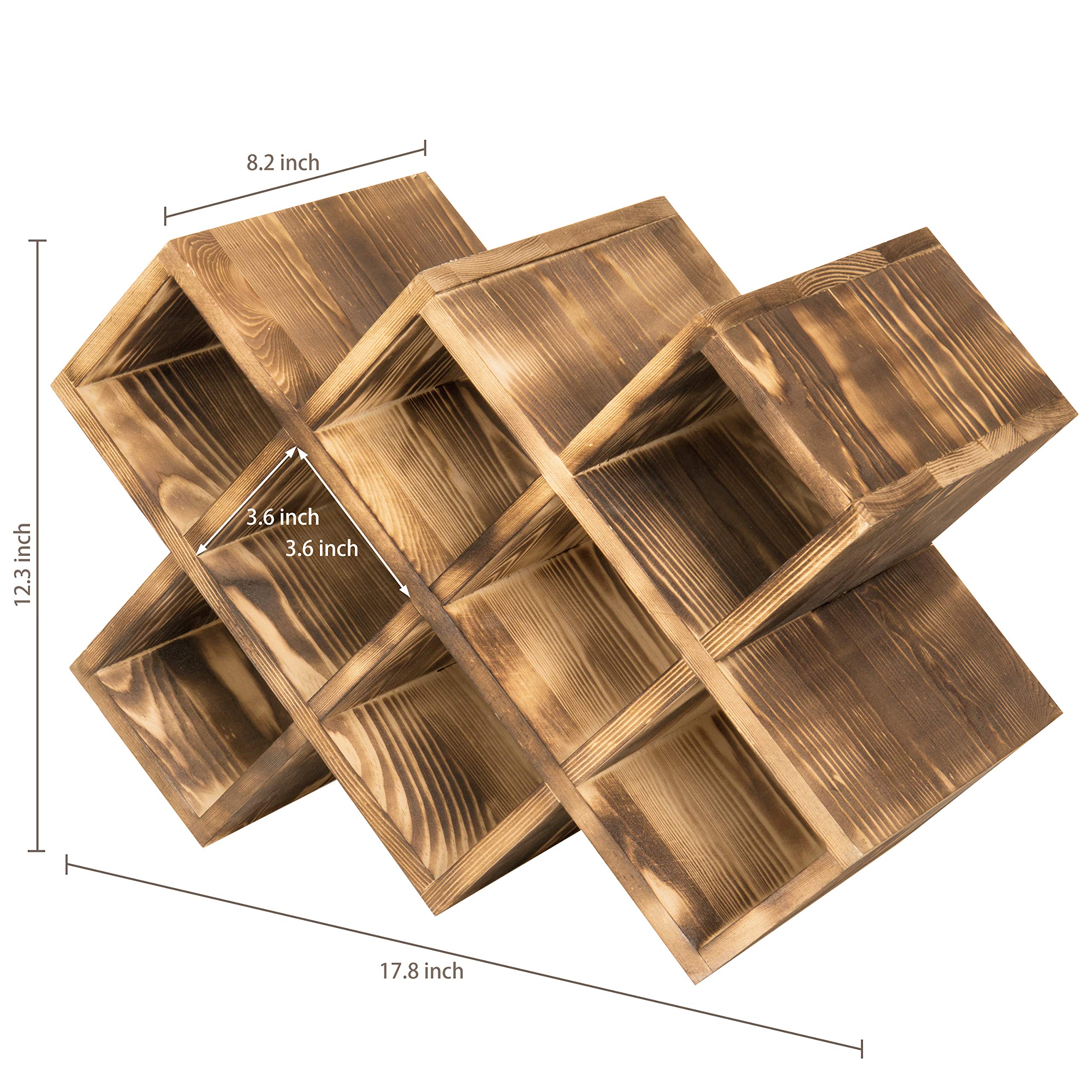 MyGift Vintage Gray Solid Wood Tabletop Wine Bottle Holder Rack with Geometric Cross Hatch Design, Vertical or Horizontal Display, Holds up to 8 Bottles