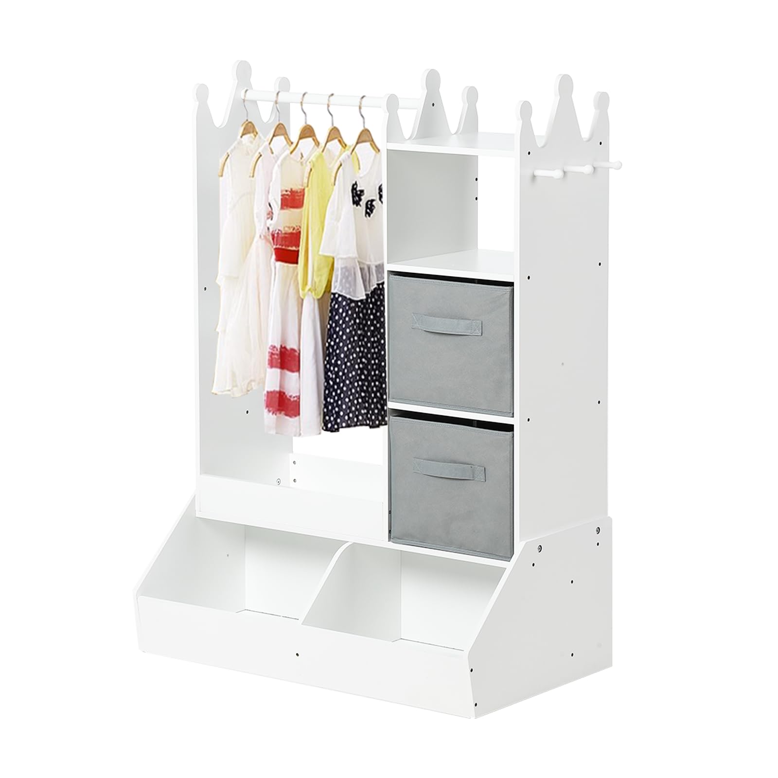 White Dress-Up Storage for Girls - Includes Light, Mirror, Clothing Rack with Bin, and Open Hanging Armoire Closet