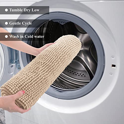 PSBP BEAUTY 2-Piece Bathroom Rugs Set, Premium Bathroom Mats for Bathroom Floor, Small Machine Washable Chenille Bath Rug, Non Slip and Super Absorbent, (30" x 20" Plus 24" x 17", Beige)