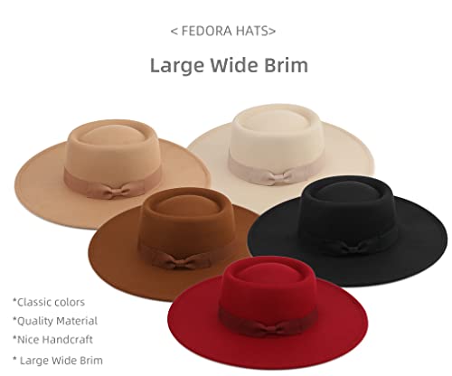 Pro Celia Big Wide Brim Women Fedora Hat (Oval-Rice)