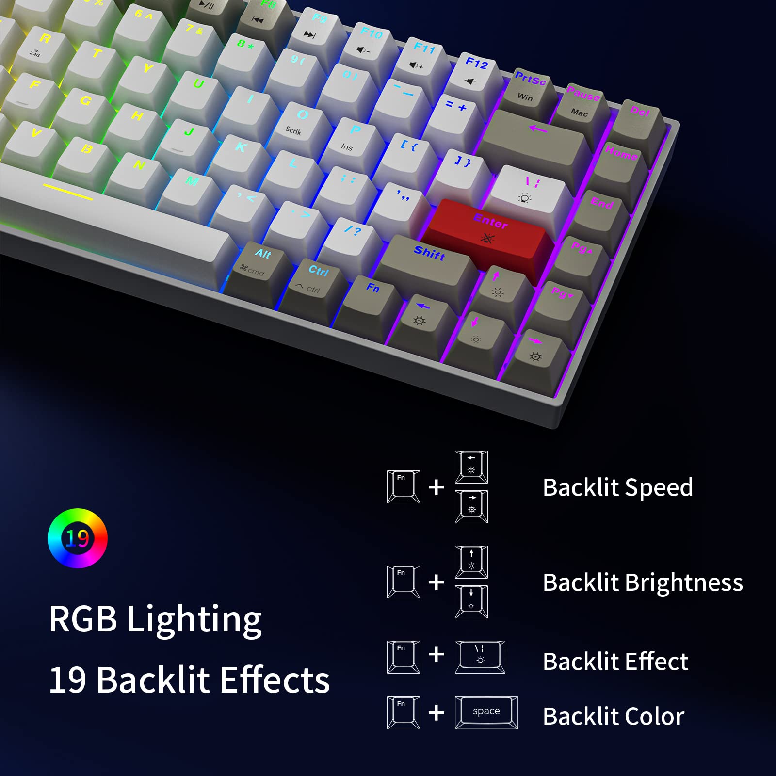 Newmen GM840 75% Percent Keyboard Wireless Bluetooth/2.4G/Wired Compact 84 Keys Hot Swappable Mechanical Keyboard RGB Backlit Anti-Ghosting Gaming Keyboard for Win/Mac PC(Gateron Brown Switch)