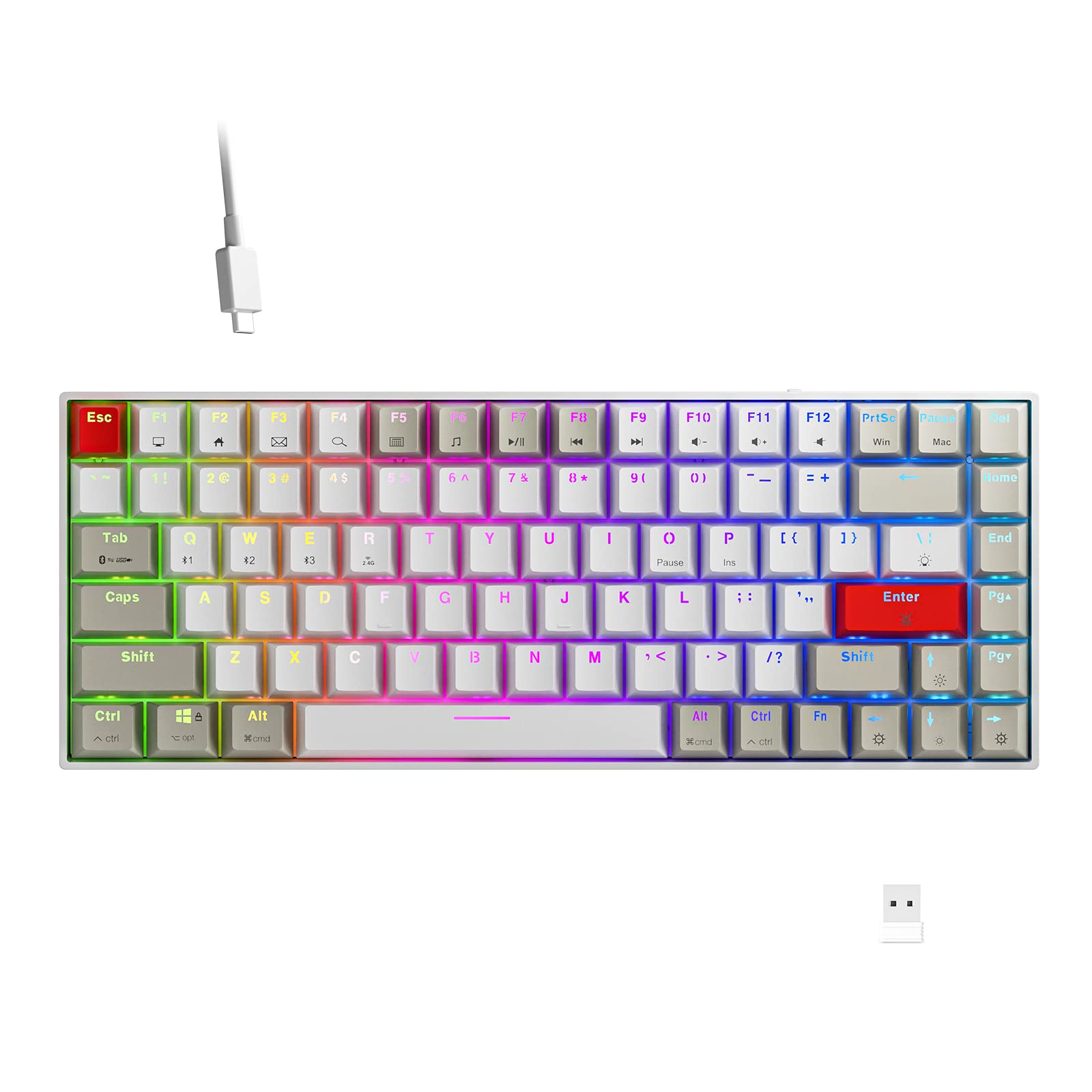 Newmen GM840 75% Gaming Keyboard,Wired/Bluetooth/2.4G Hot swappable Anti-Ghosting 84 Keys Mechanical Gaming Keyboard with RGB Backlit,for Windows Mac and Android (Blue)