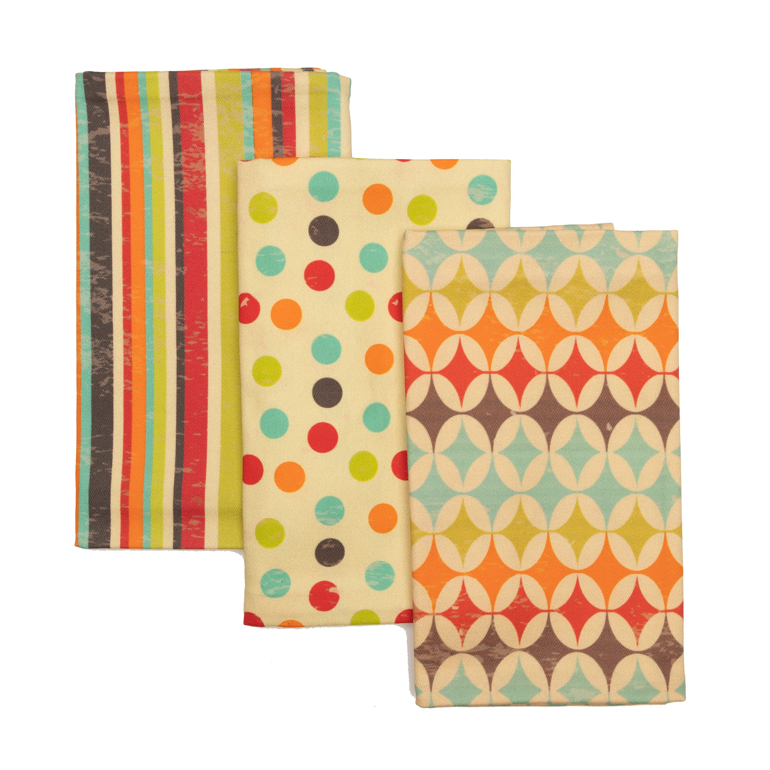 NoteworthyDesigns Modern Kitchen Towels, Retro Kitchen Decor, Vintage Kitchen Accessories, for Mid Century Modern 1950s Style, 18” x 23”, 3 Pack