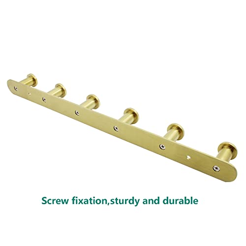 Ulifestar Wall Mounted Coat Rack, Stainless Steel Coat Hooks, Heavy Duty Entryway Hanging Coat Rack, Multi-Purpose Hook Rack Rail with 6 Hooks for Bedroom Bathroom Hallway Garage Garden Office (Gold)