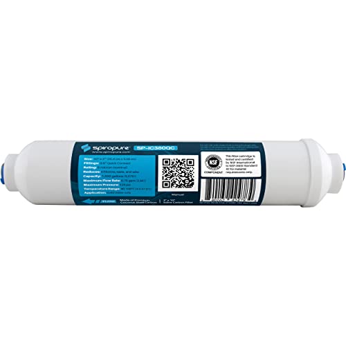 SpiroPure Inline Filter NSF Granular Carbon Water Filter with 3/8" Quick-Connect, 2" x 10" (1 Pack)