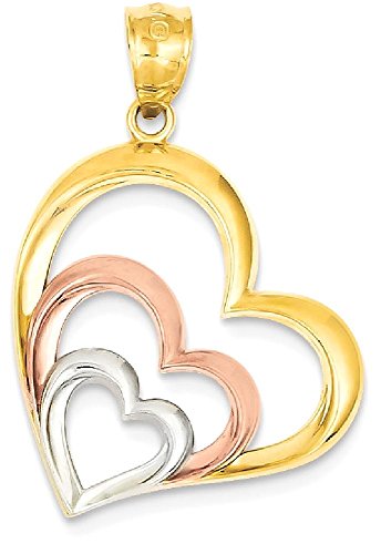 IceCarats 14K Two Tone Gold White 3 Heart Necklace Love Pendant Charm 32mm x 20mm Only