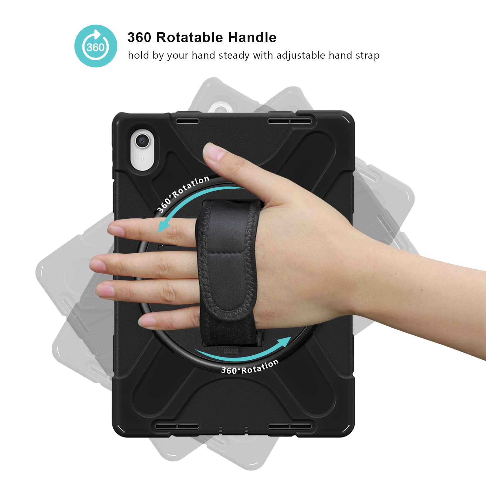 ProCase Heavy Duty Case for iPad 10th Generation 10.9 Inch 2022, Rugged Shockproof Cover Rotating Kickstand with Handle Holder Shoulder Strap for 10.9" iPad 10 –Black
