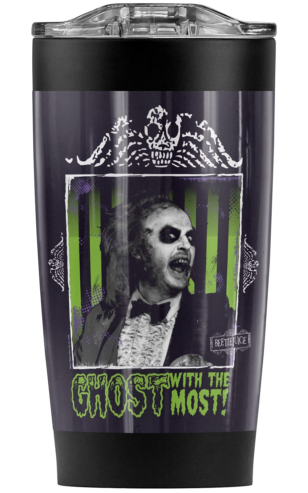 Logovision Beetlejuice Ghost Stainless Steel Tumbler 20 oz Coffee Travel Mug/Cup, Vacuum Insulated & Double Wall with Leakproof Sliding Lid | Great for Hot Drinks and Cold Beverages