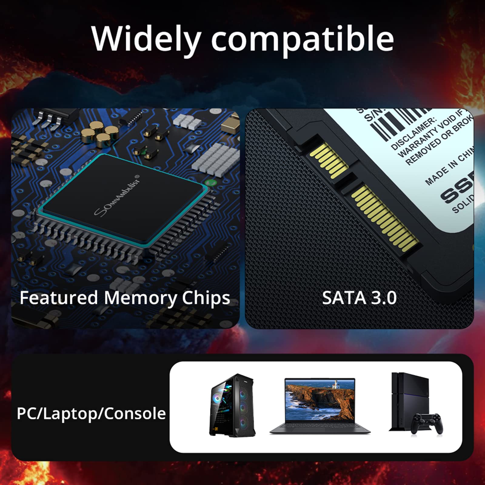 Somnambulist SSD 480GB SATA III 6Gb/s 2.5″ 7mm(0.28″) Internal Solid State Drive Read Speed Up to 550Mb/s for Laptop and Pc H650 SSD (480GB Black Dragon)