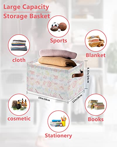 Valentine's Day Storage Bins with Handles, Love Heart Cake Arrow Math Ombre Storage Basket for Shelves, Cube Storage Organizer Bins for Toys, Closet (1 Pack, 15" x 11" x 9.5")