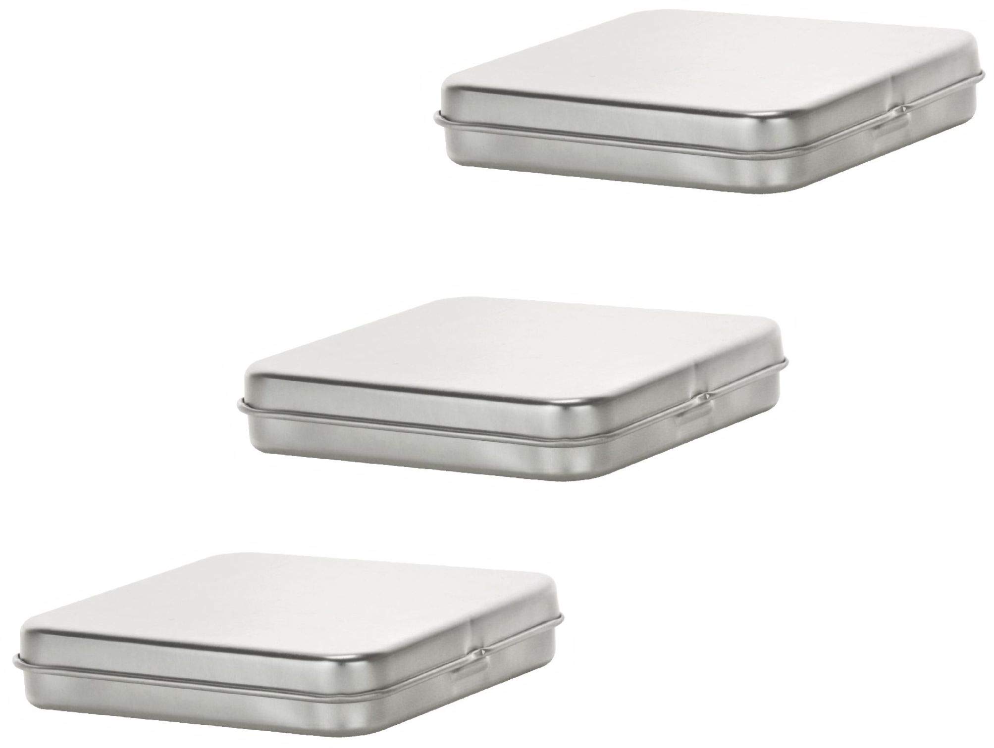 MagnaKoys Square Silver Metal Hinged Tins 3.5 x 3.5 x .70 Inches Boxes for Candy Storage Geocaching (5-Pack)