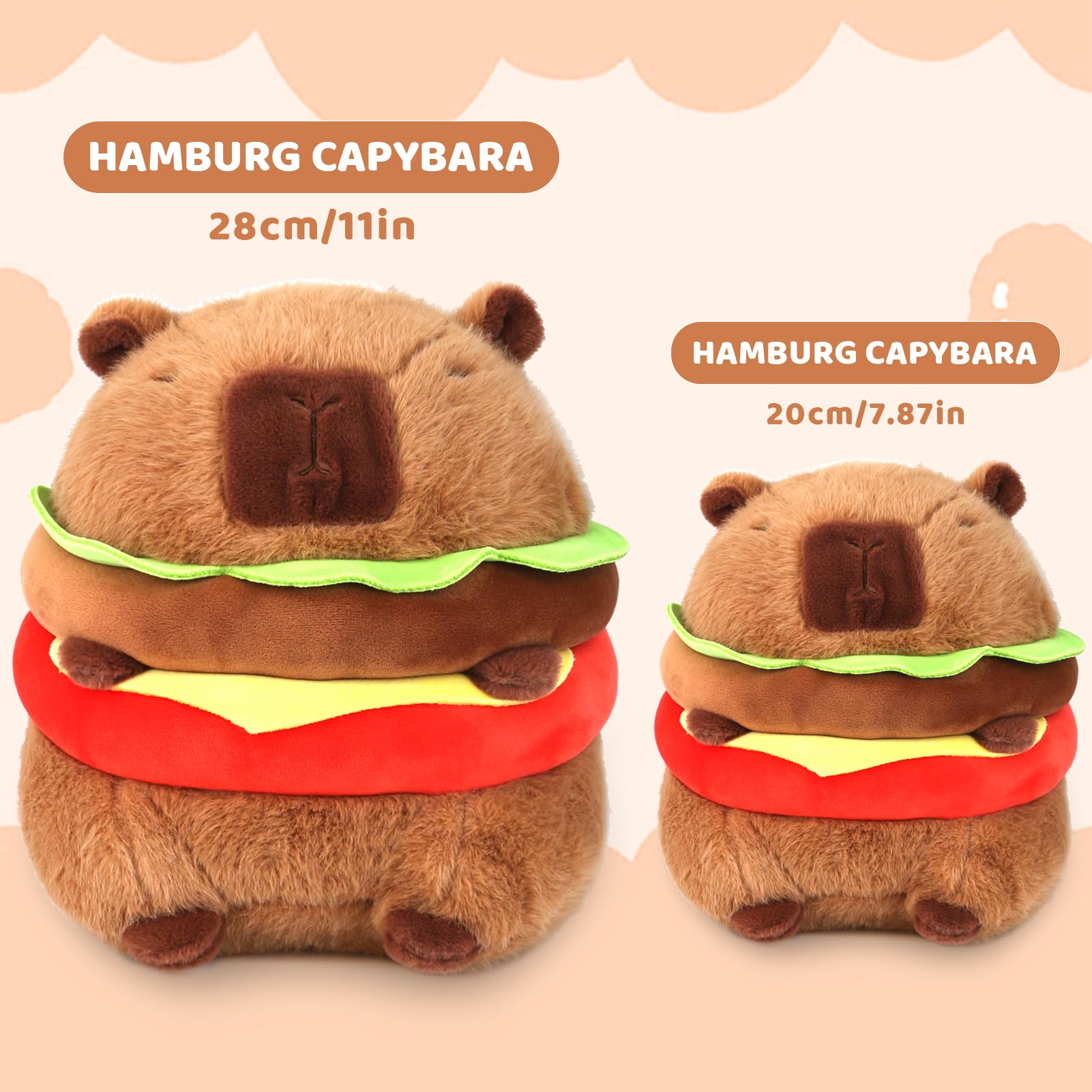 Riuhot Cute Hamburg Capybara Plush Pillows Soft Capybara Stuffed Animals Capybara Plushie Birthday Christmas Valentine's Day Gift for Kids(7.87in)