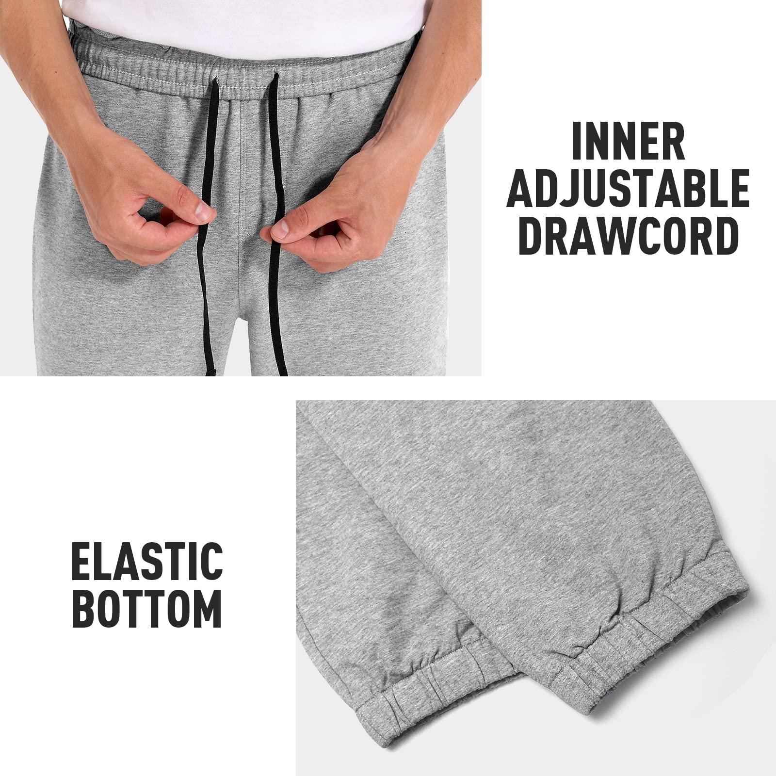 M MOTEEPI Sweatpants for Men with Pockets Grey Cotton Joggers Sweatpants 28" Sports Lounge Athletic Sweatpants M