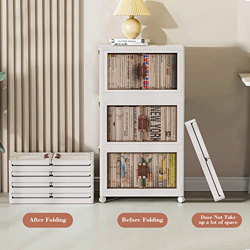 Kroshine Folding Storage Bins with Lids, 65-Quart Plastic Storage Bins for Closet Organizers, Stackable Storage Bins with Door, Collapsible Storage Bins with Wheels