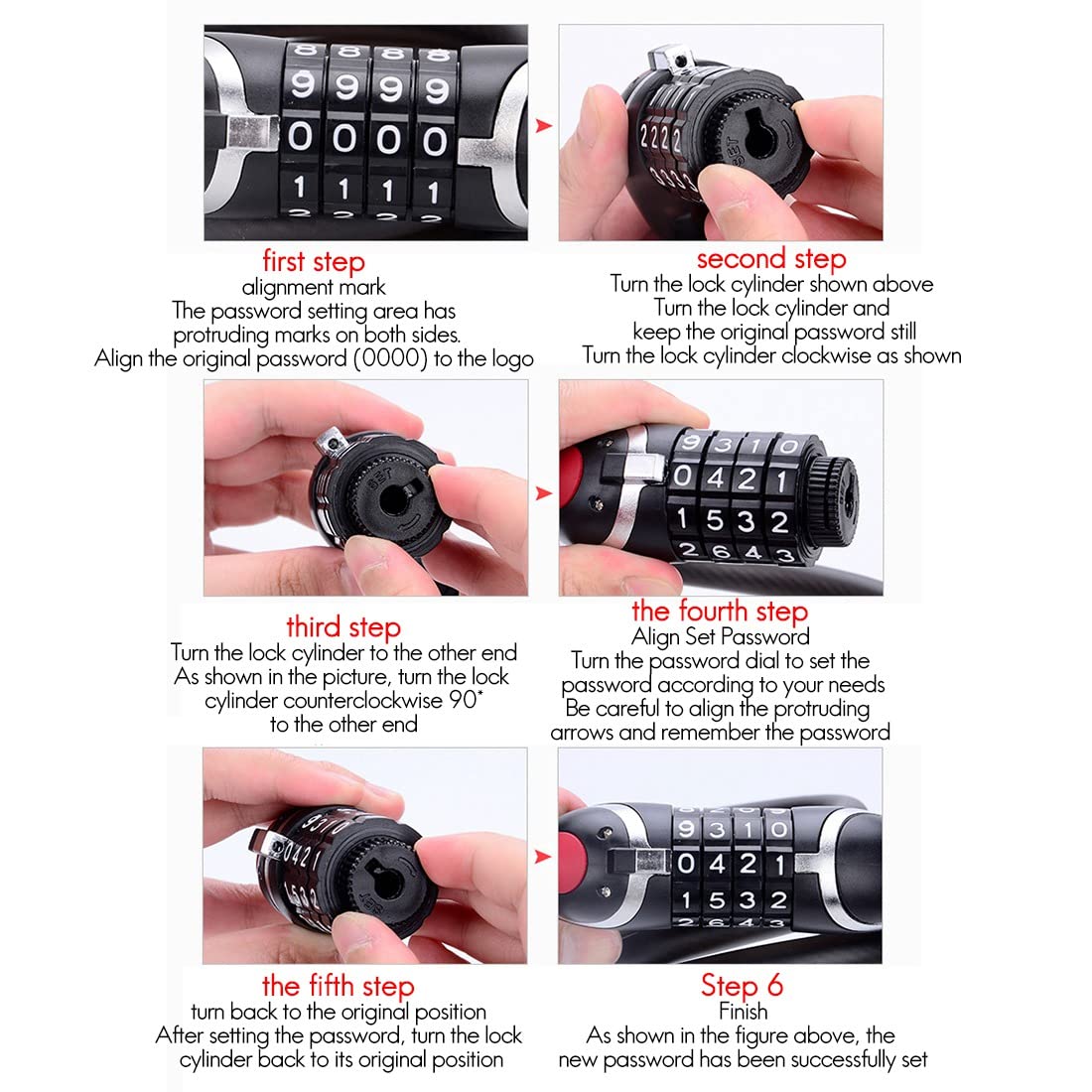 Pockety Bike Lock Cable 1.2M High Security 4 Digit Resettable Combination Coiling Bike Cable Lock Anti Theft Bicycle Cable Locks