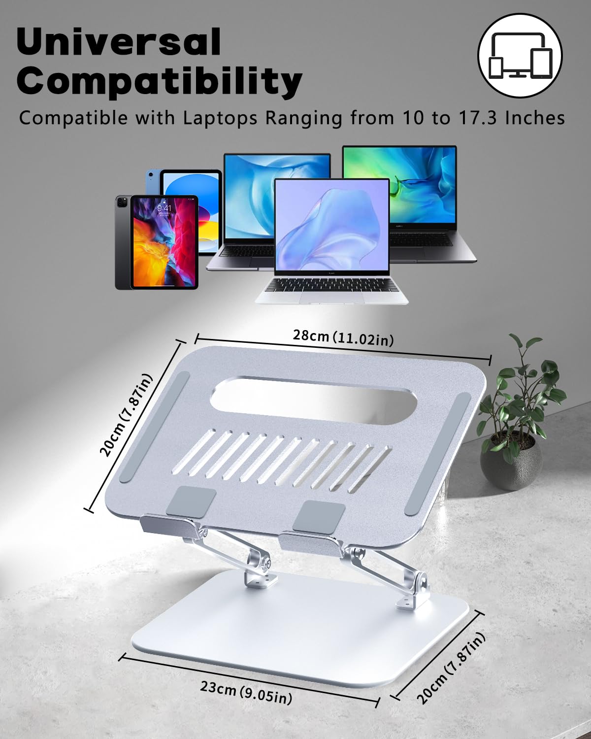 HUAEU Laptop Stand for Desk Adjustable Laptop Holder - Portable Computer Stand Ergonomic Stand for MacBook, MacBook Pro Laptop, Chromebook and All Other 10- to 17-Inch Notebo Laptops Silver