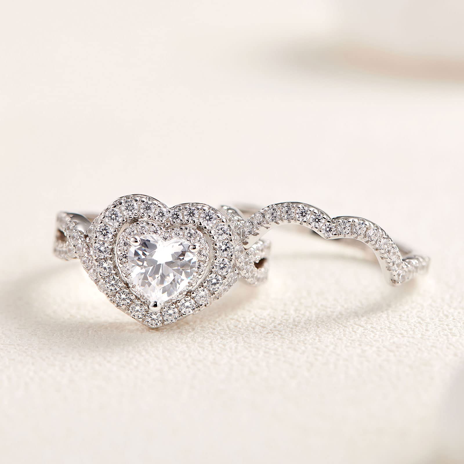 Newshe Wedding Rings for Women Engagement Ring Sets Sterling Silver Cz Pear Teardrop Oval Shape Size 4-13 (Heart Shape, 5)