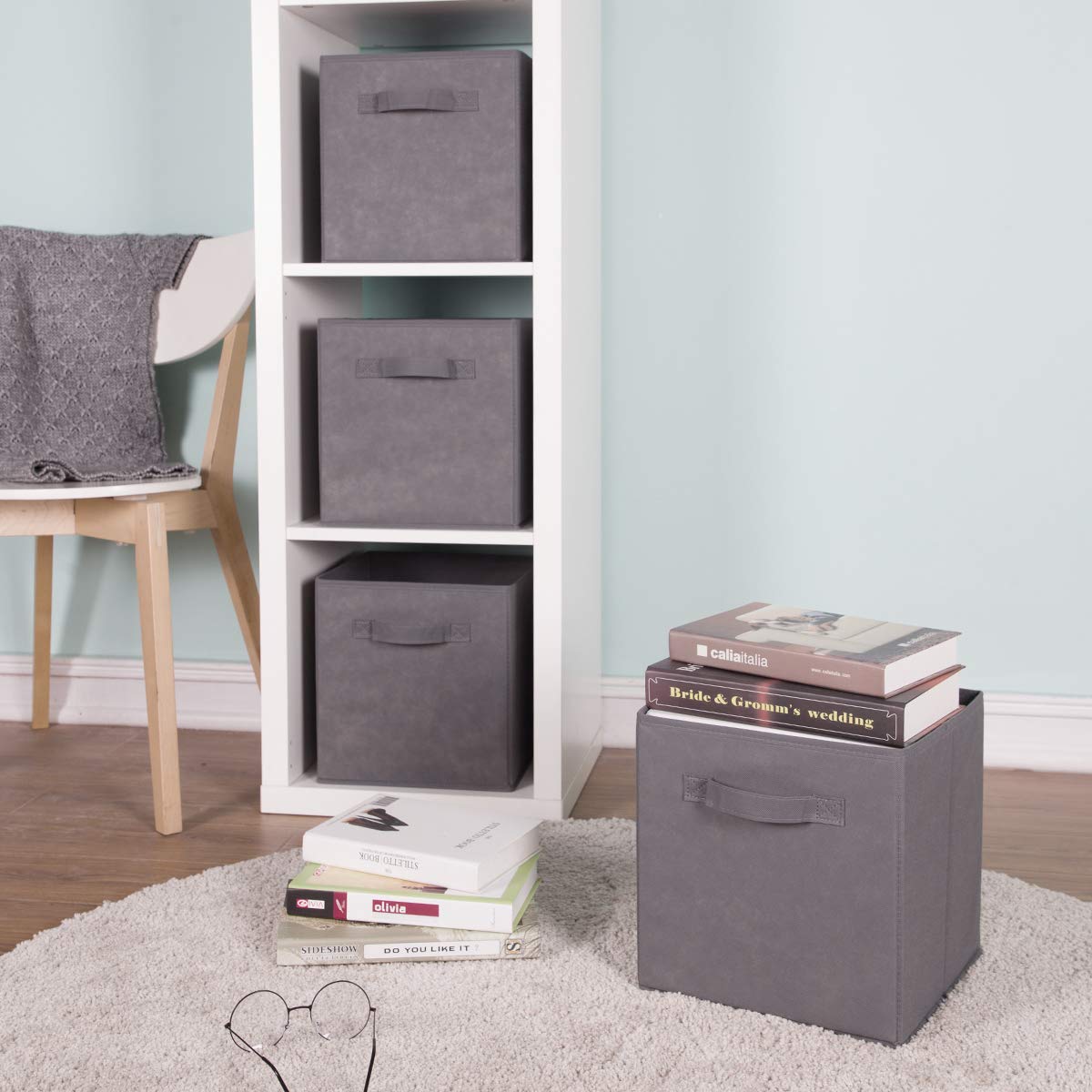MAX Houser Storage Bins Cubes Baskets Containers with Dual Handles for Home Closet Bedroom Drawers Organizers,Foldable,10.5x10.5x11 Inches,Set of 6