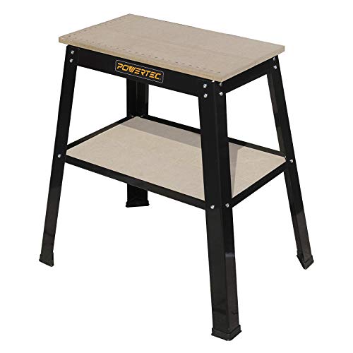 POWERTEC UT1002 Universal Tool Stand w/ MDF Split Top Expands to 20"x25" & Storage Shelf, 32" Working Height Tool Table for Benchtop Planers, Band Saw, & Belt Sanders for Woodworking