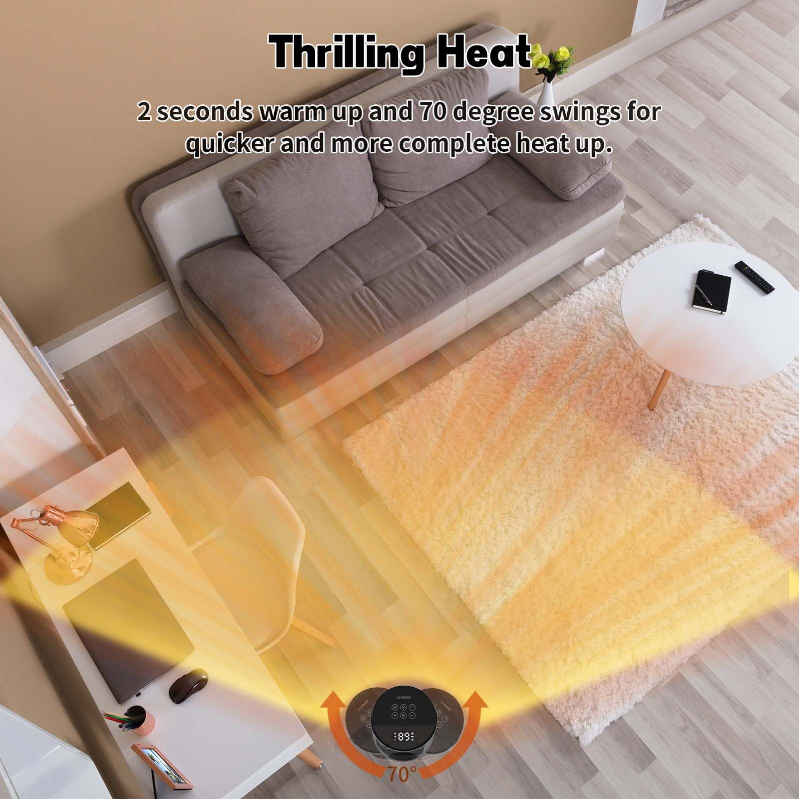 Portable Space Heater for Indoor Use with Remote - QOWETU 70° Oscillating Electric Heater, 17 Inchs, 12H Timer, 1500W Quiet PTC Ceramic Heating with Thermostat, Fast Safety Heat for Home, Bedroom
