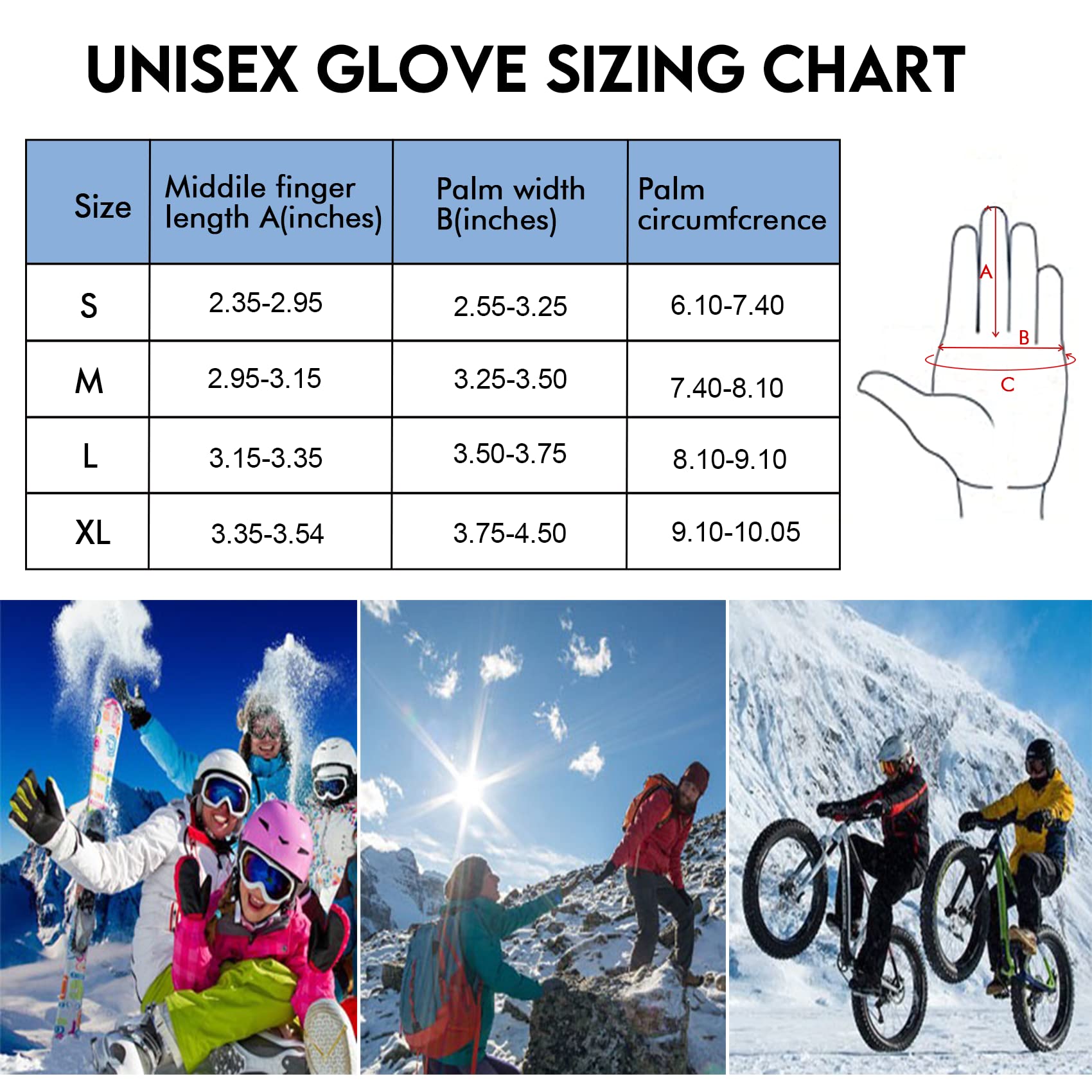 HIGHLOONG Mens Ski Snowboard Gloves Waterproof,Thinsulate, Melange Fabric Winter Cold Weather Gloves (Melange 2-pair L)
