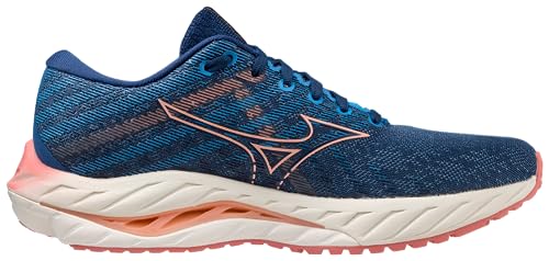 Mizuno Women's Wave Inspire 19 Running Shoe, Blue Quartz/Peach Bud, 9