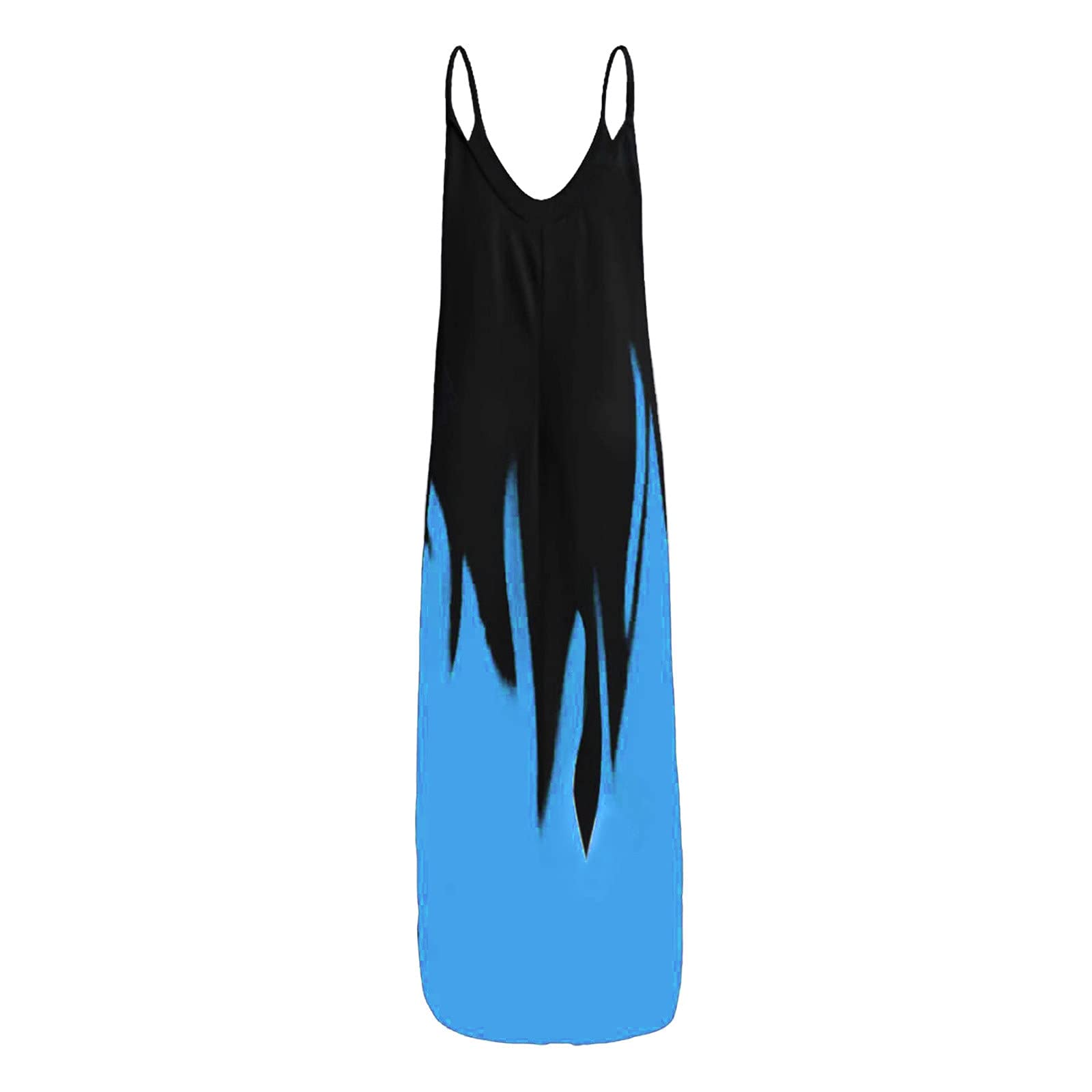 Keepfit Sling Dress for Women Tie Dye Spaghetti Straps Dress Pockets Maxi Dress for Spring Summer Blue