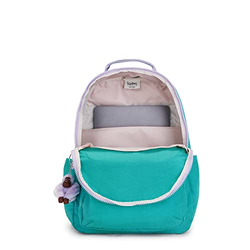 Kipling Women's Seoul 15" Laptop Backpack, Durable, Roomy with Padded Shoulder Straps, Built-in Protective Sleeve, Surfer Blue C, 13.75''L x 17.25''H x 8''D