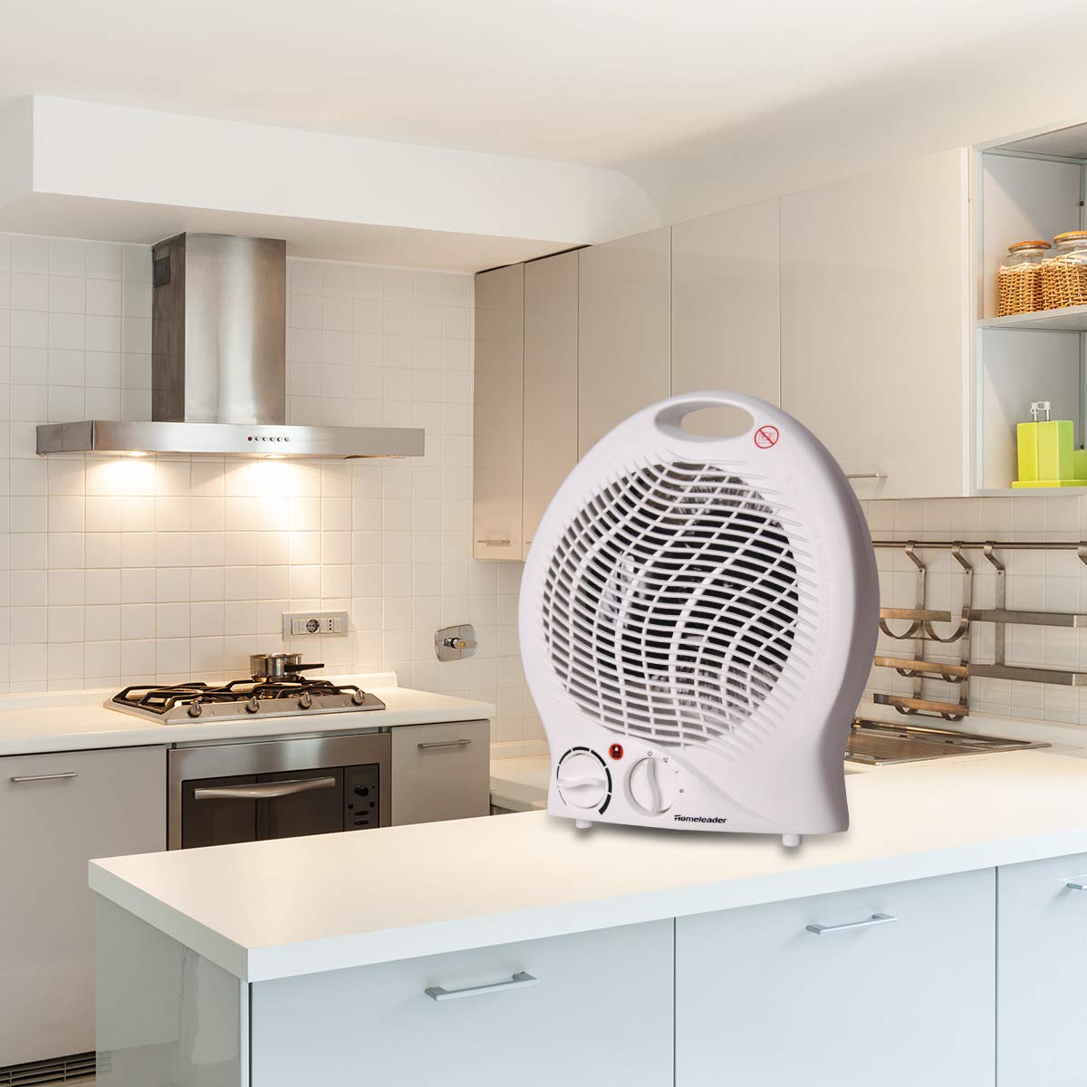 Portable Fan Heater, Homeleader Small Space Heater with Thermostat, Tabletop/Floor Ceramic Heater for Office