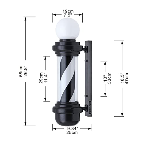 precious harvest Barber Pole 26.8 in,LED Light Source,Upper Luminous,Black and White Barbershop Rotating Light Fixture, Classic Signs for Hair Salon,Wall Mount