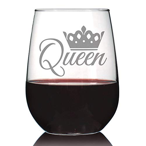 Queen – Cute Funny Stemless Wine Glass, Large Glasses, Etched Sayings, Gift Box